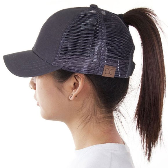 C.C | Accessories | Cc Solid Color Ponytail Bun Mesh Baseball Cap ...